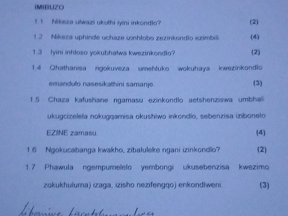 1.1 Nikeza ulwazi ukuthi iyini inkondlo? 1.2