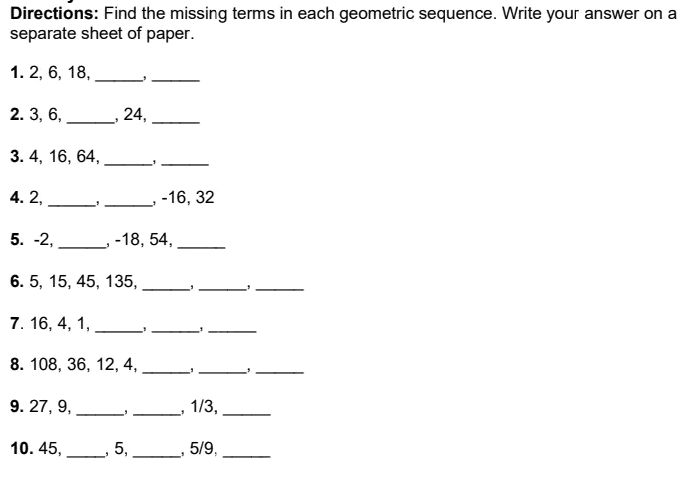 Directions: Find the missing terms in each | StudyX