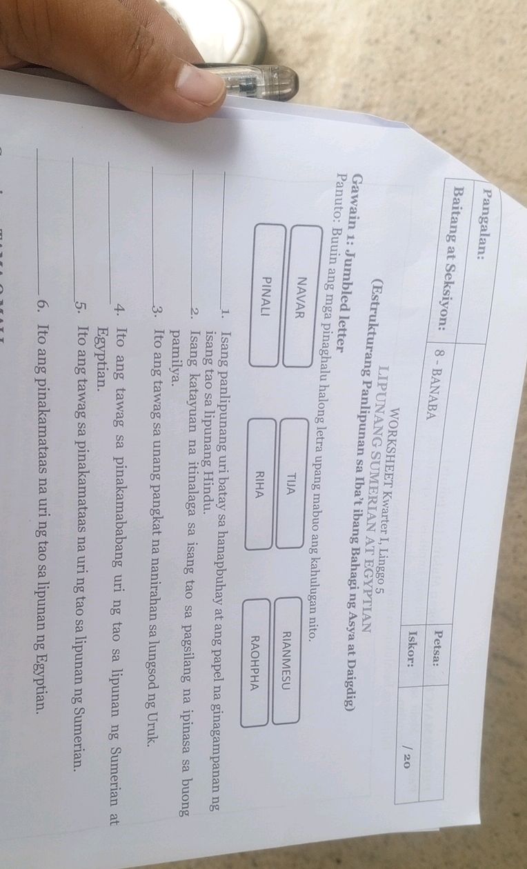 Gawain 1: Jumbled letter Panuto: Buuin ang | StudyX