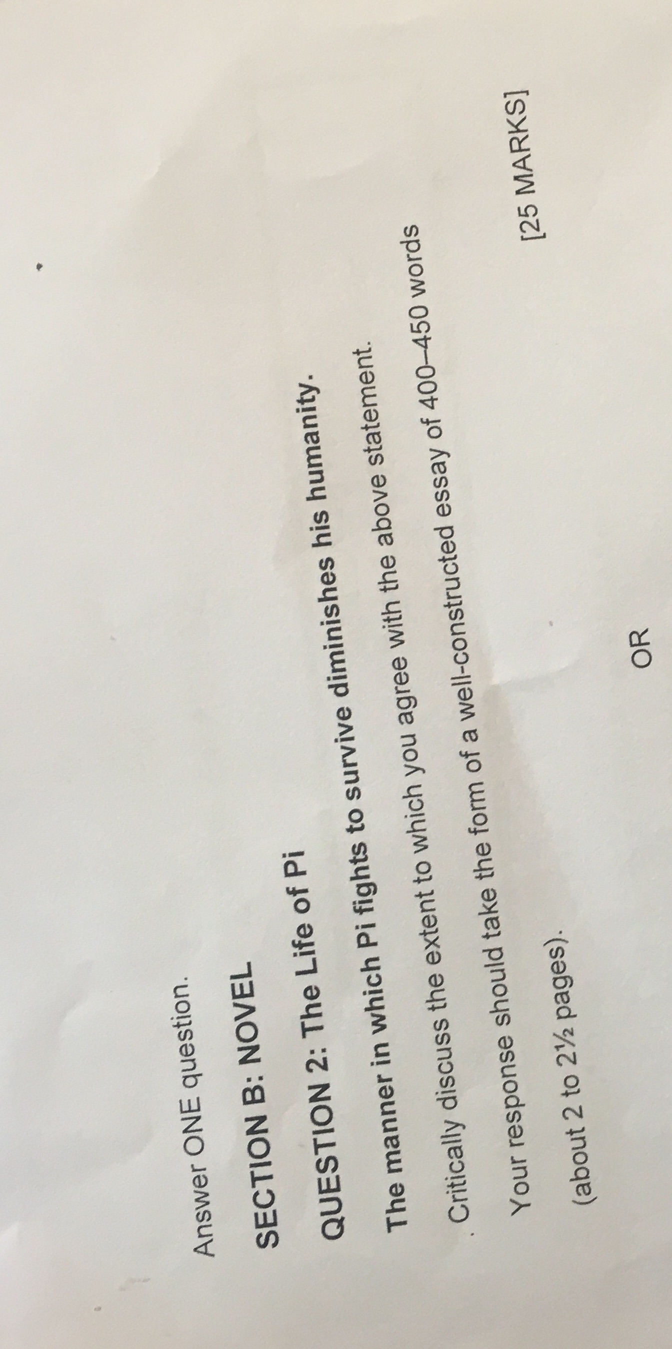 Answer ONE question. SECTION B: NOVEL | StudyX