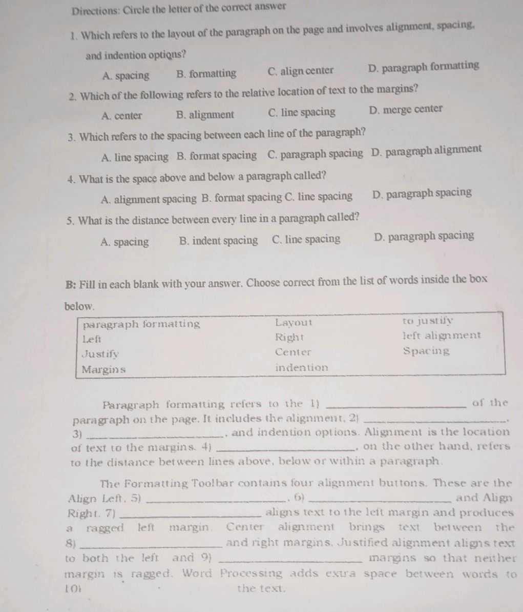 Directions: Circle the letter of the correct | StudyX