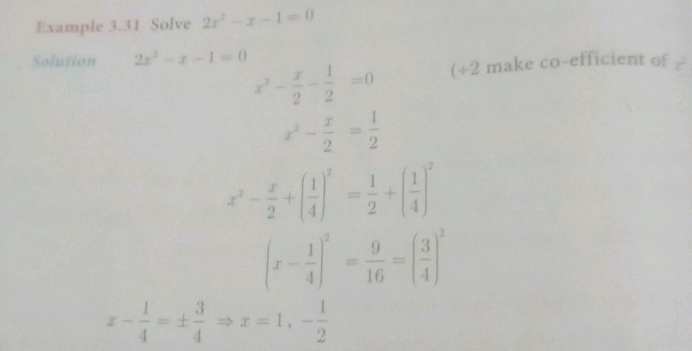 Example 3.31 Solve $2x^2 - x - 1 = 0$ | StudyX