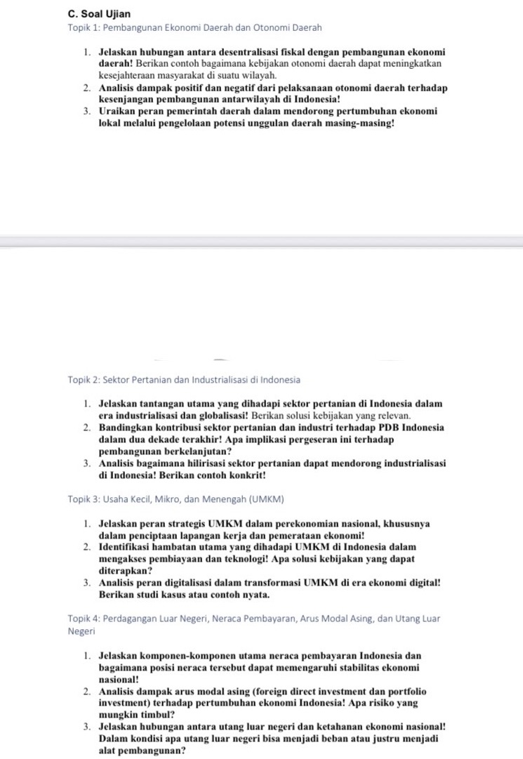 C. Soal Ujian Topik 1: Pembangunan Ekonomi | StudyX