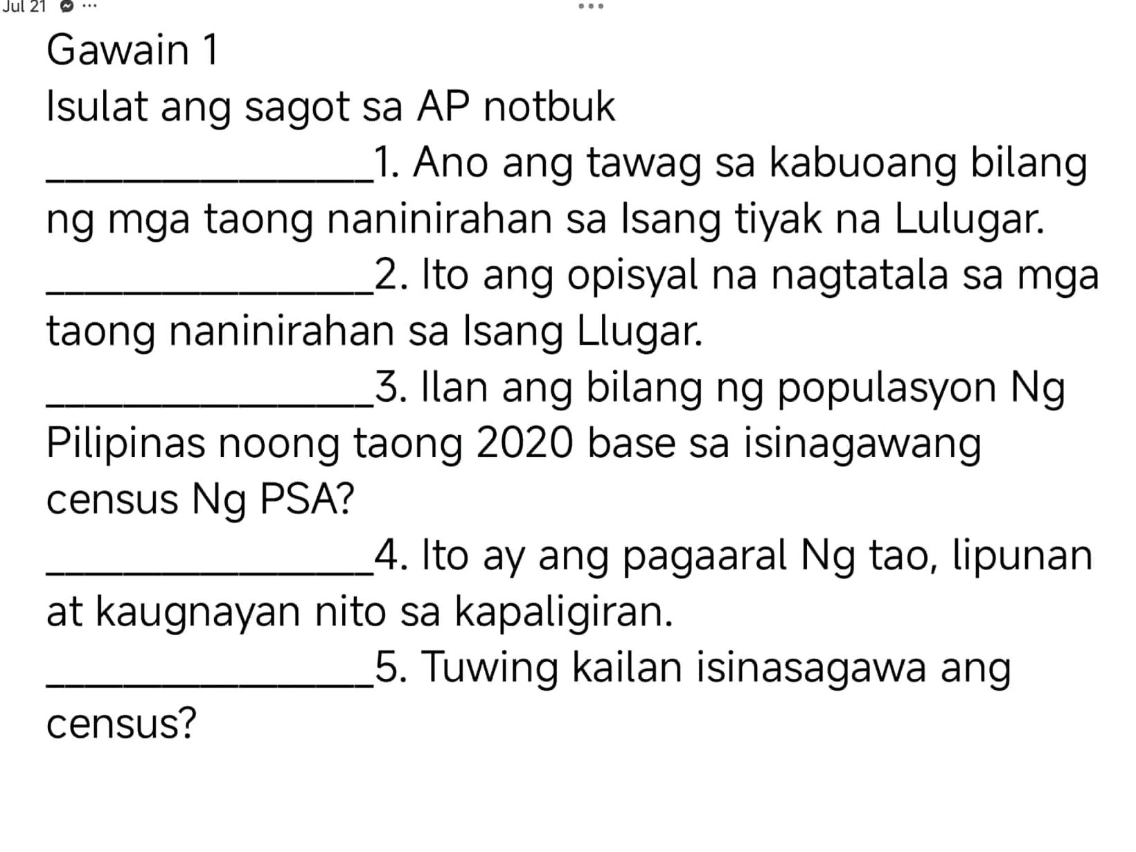 Ano ang tawag sa kabuoang bilang ng mga
