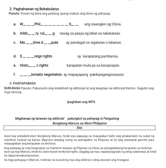 2. Paghahawan ng Bokabularyo Panuto: Punan | StudyX