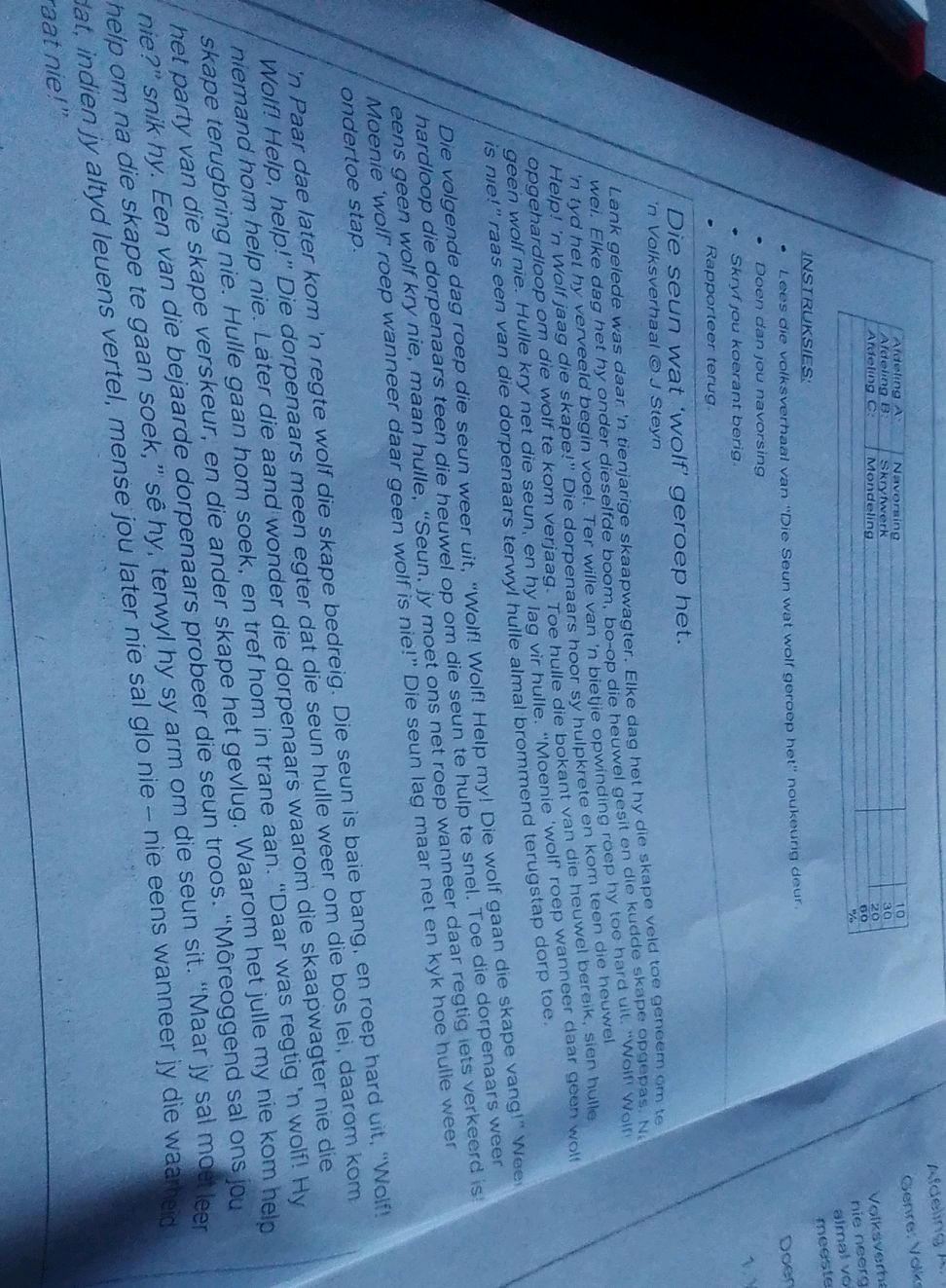 INSTRUKSIES: Lees die volksverhaal van "Die | StudyX