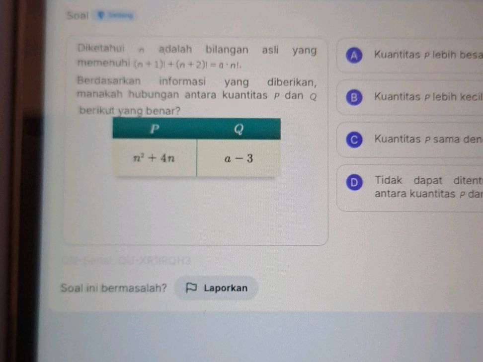 Diketahui n adalah bilangan asli yang | StudyX