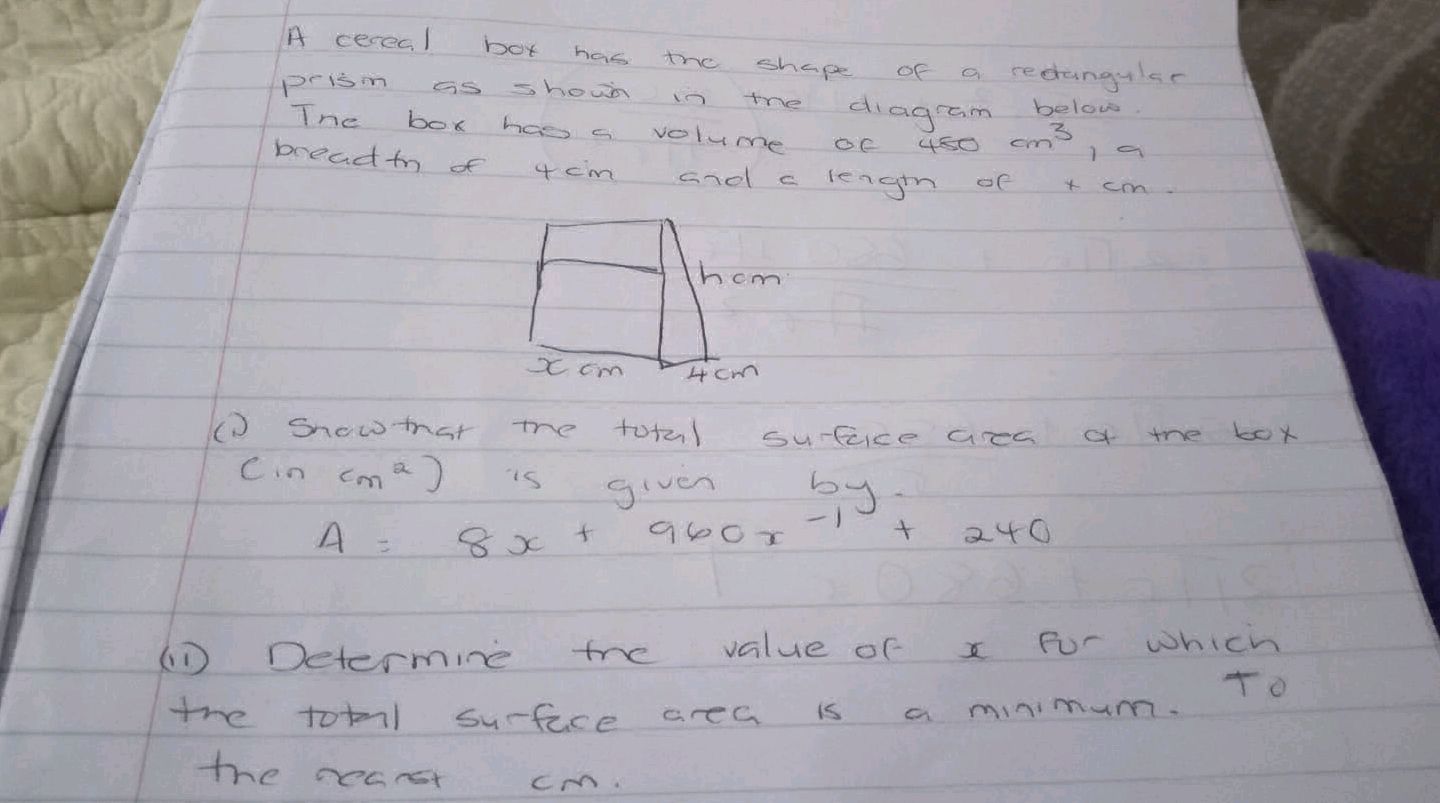 A cereal box has the shape of a rectangular | StudyX