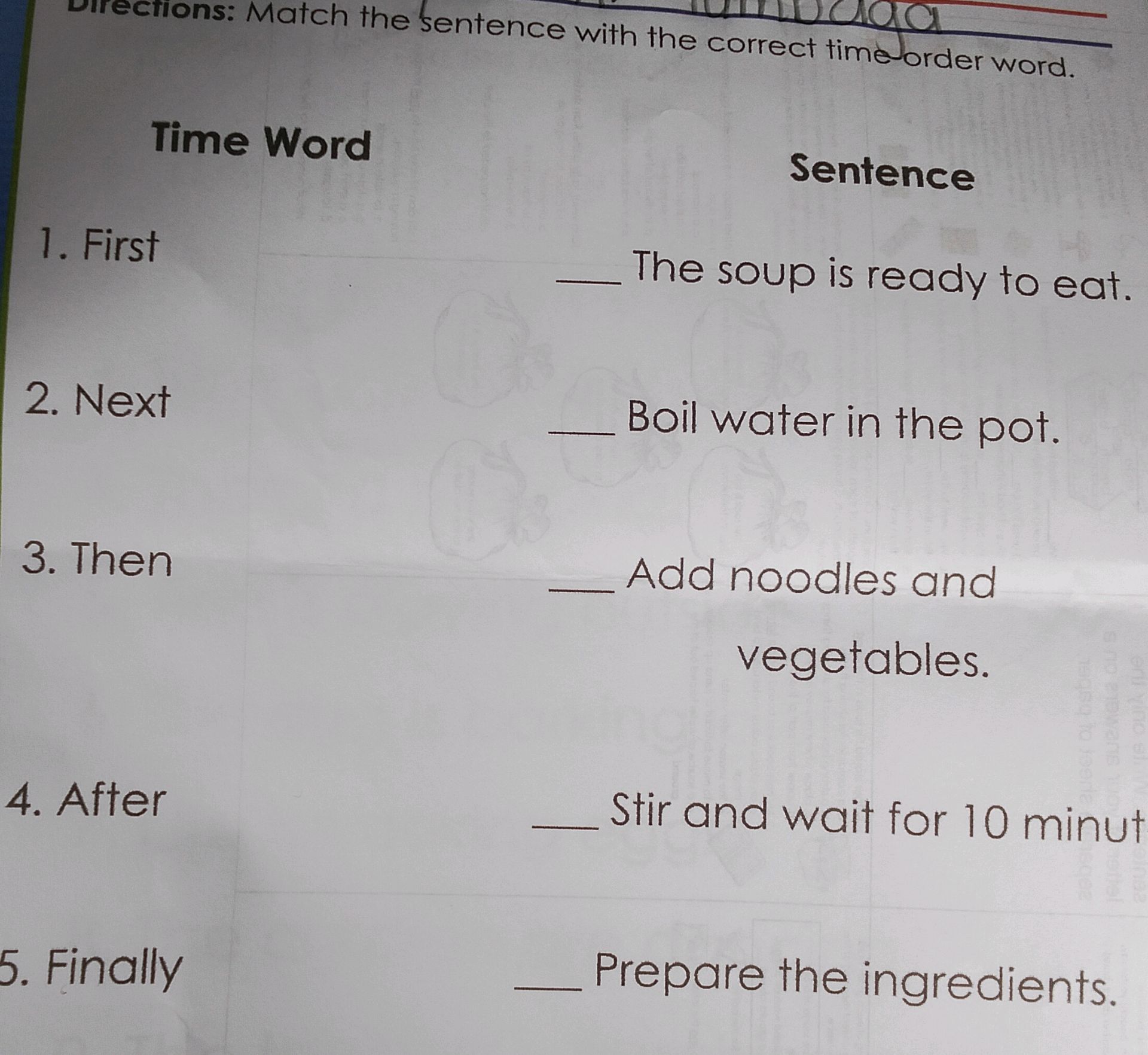 Directions: Match the sentence with the