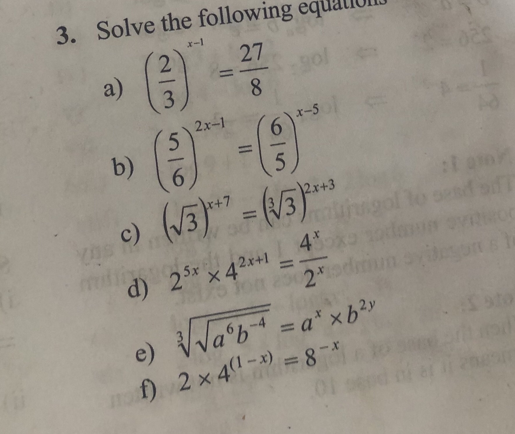 Solve the following equations a)