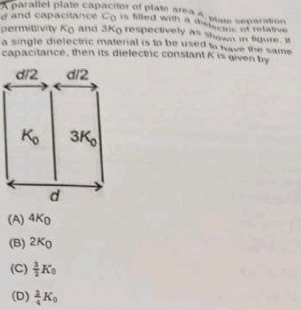 A parallel plate capacitor of plate area A,