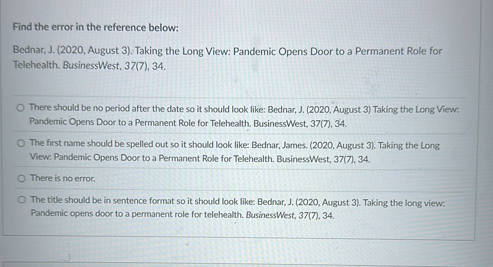 Find the error in the reference below: