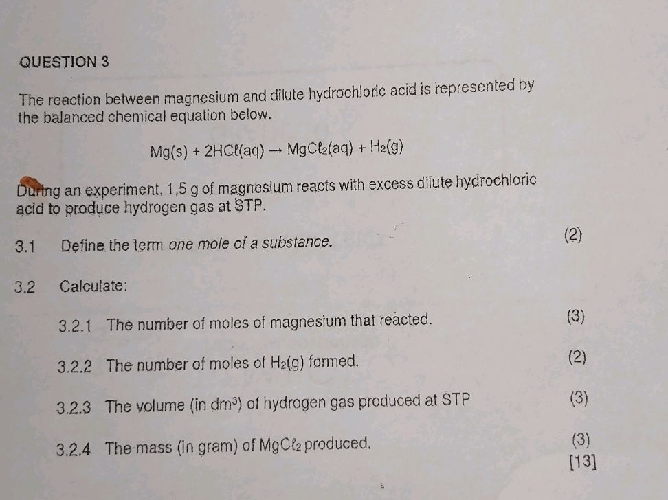 QUESTION 3 The reaction between magnesium | StudyX
