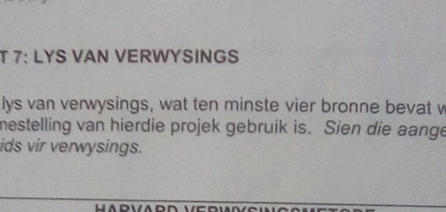 T 7: LYS VAN VERWYSINGS lys van verwysings, | StudyX