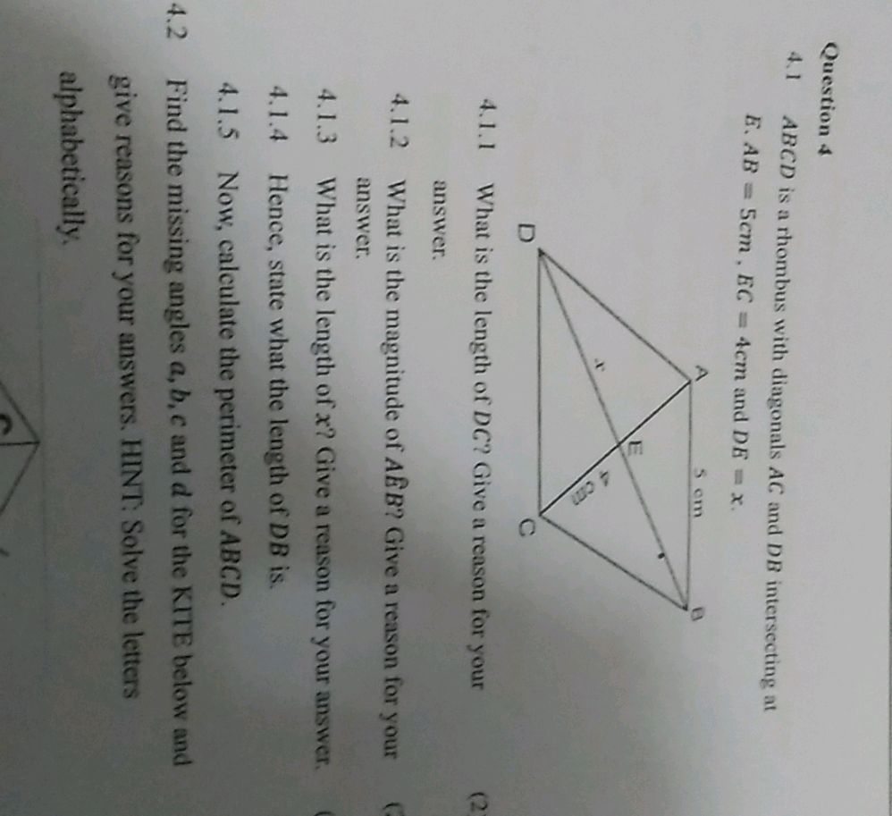 Question 4 ABCD is a rhombus with diagonals | StudyX