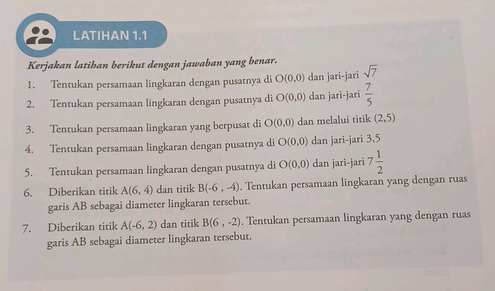 1. Tentukan persamaan lingkaran dengan | StudyX