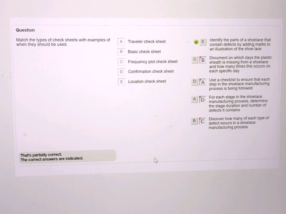 Match the types of check sheets with | StudyX