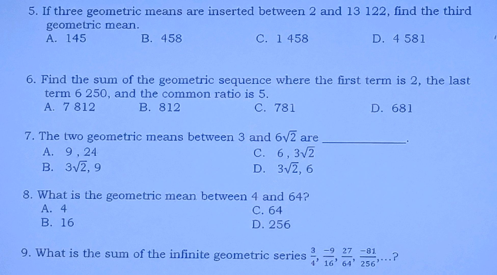 5. If three geometric means are inserted | StudyX