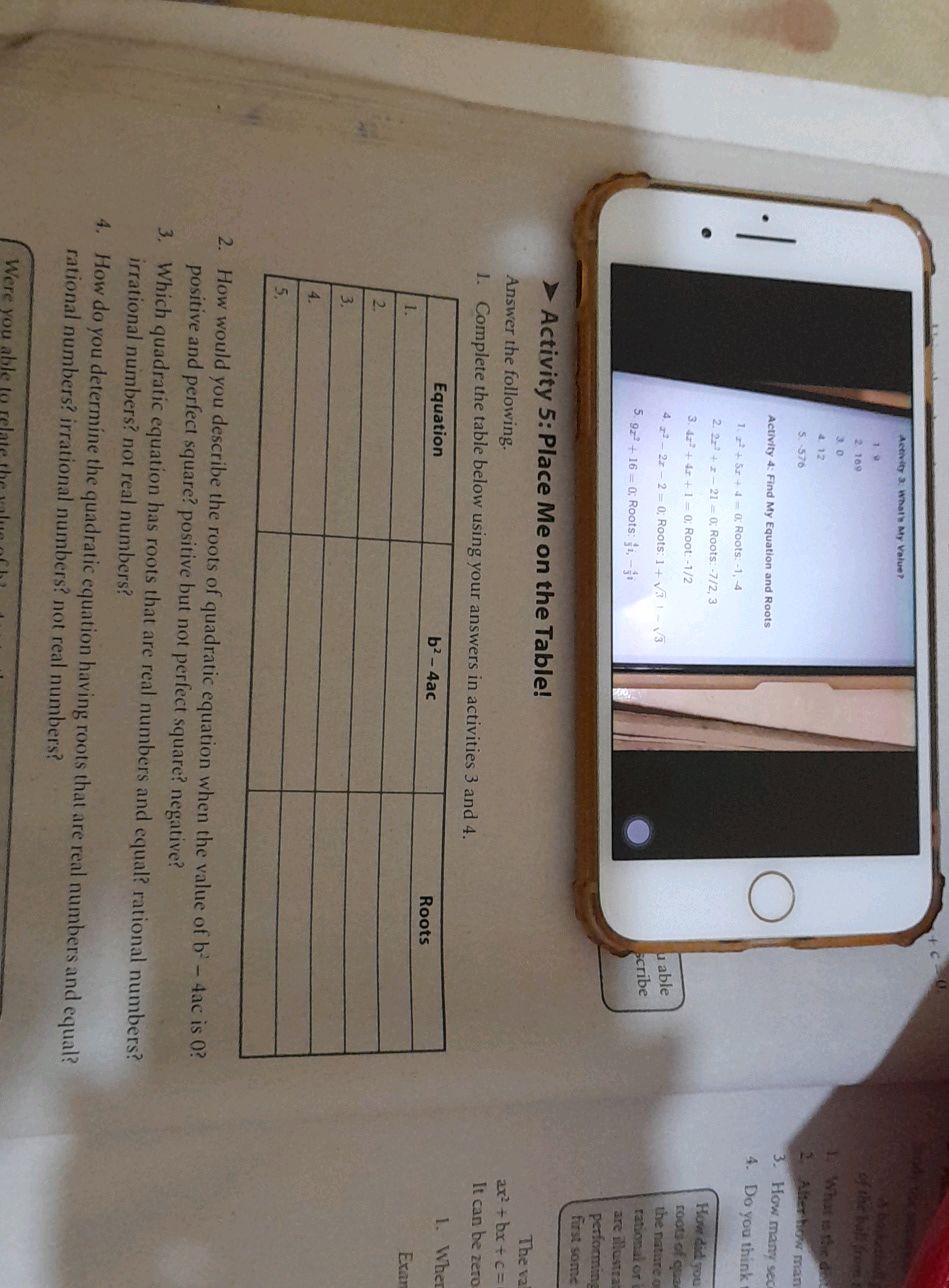 Activity 5: Place Me on the Table! 1. | StudyX