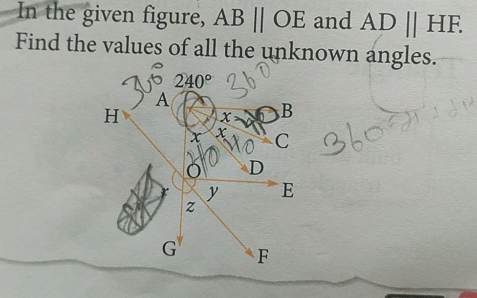 In the given figure, AB || OE and AD || HF. | StudyX