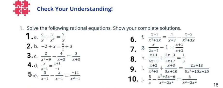 1. Solve the following rational equations. | StudyX