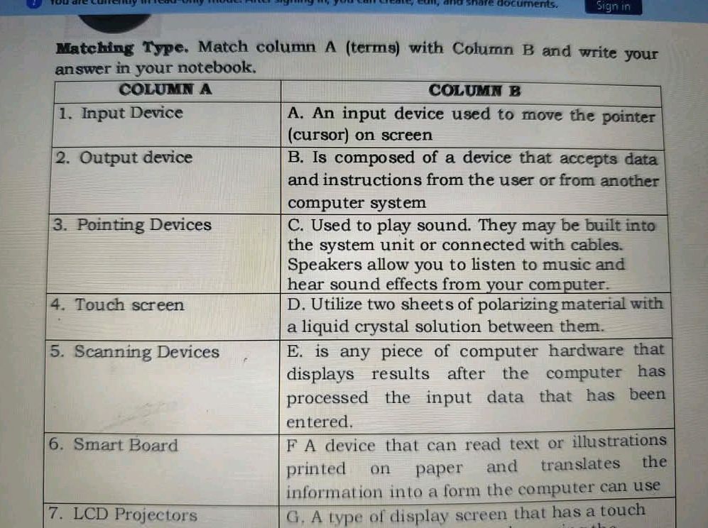 Matching Type. Match column A (terms) with | StudyX
