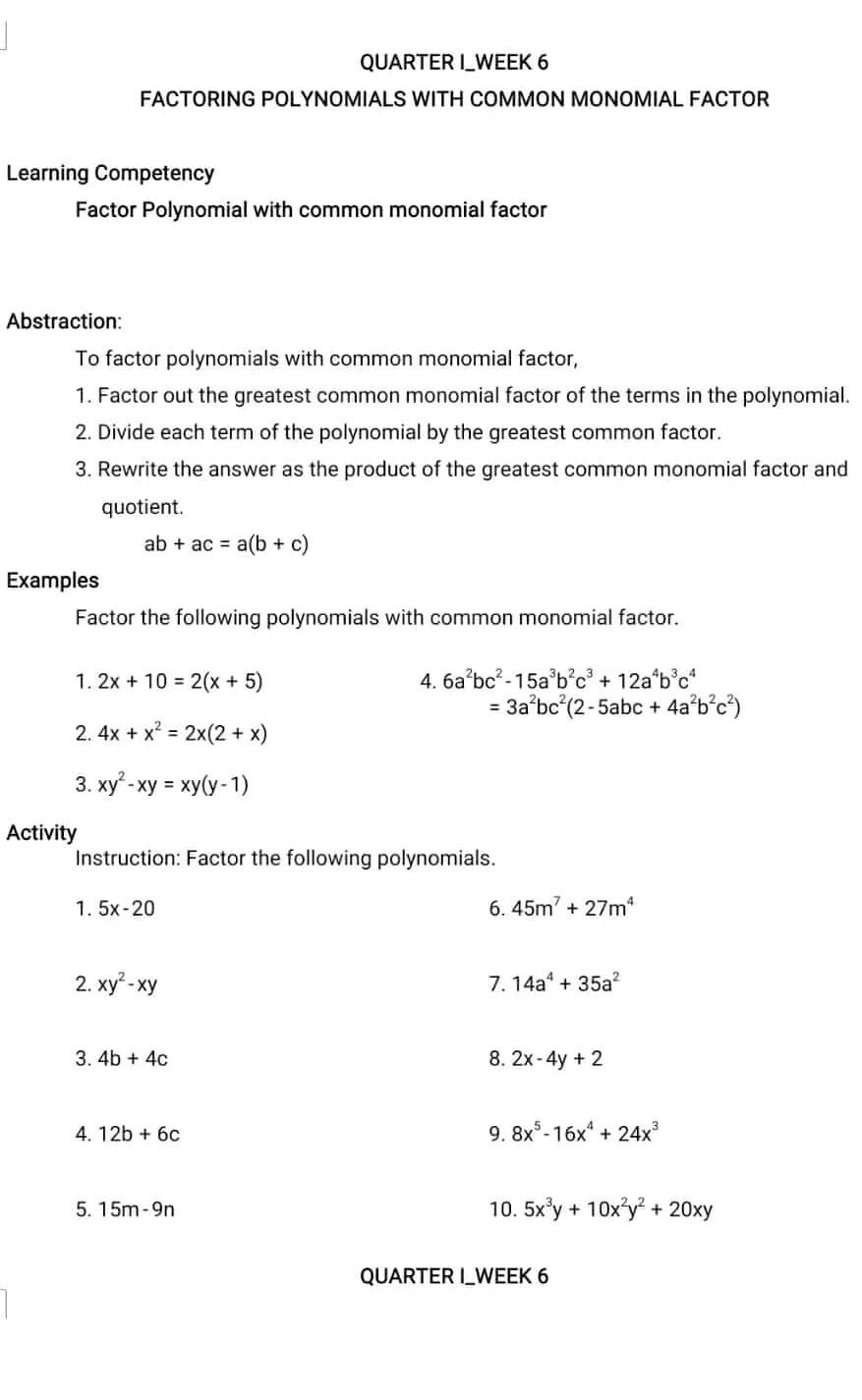 Factor the following polynomials. 1. 5x - | StudyX