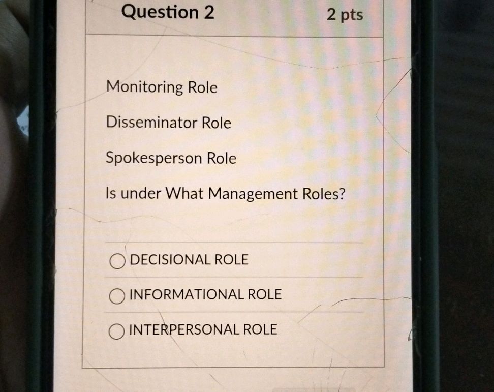 Question 2 Monitoring Role Disseminator Role