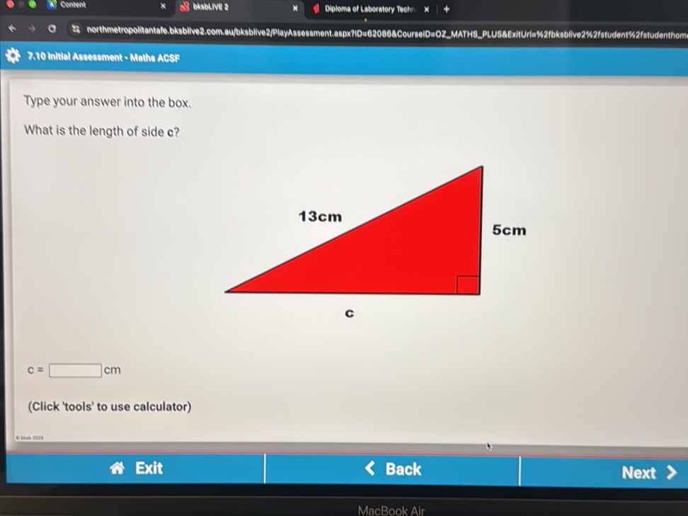 What is the length of side c? $ c = { } | StudyX