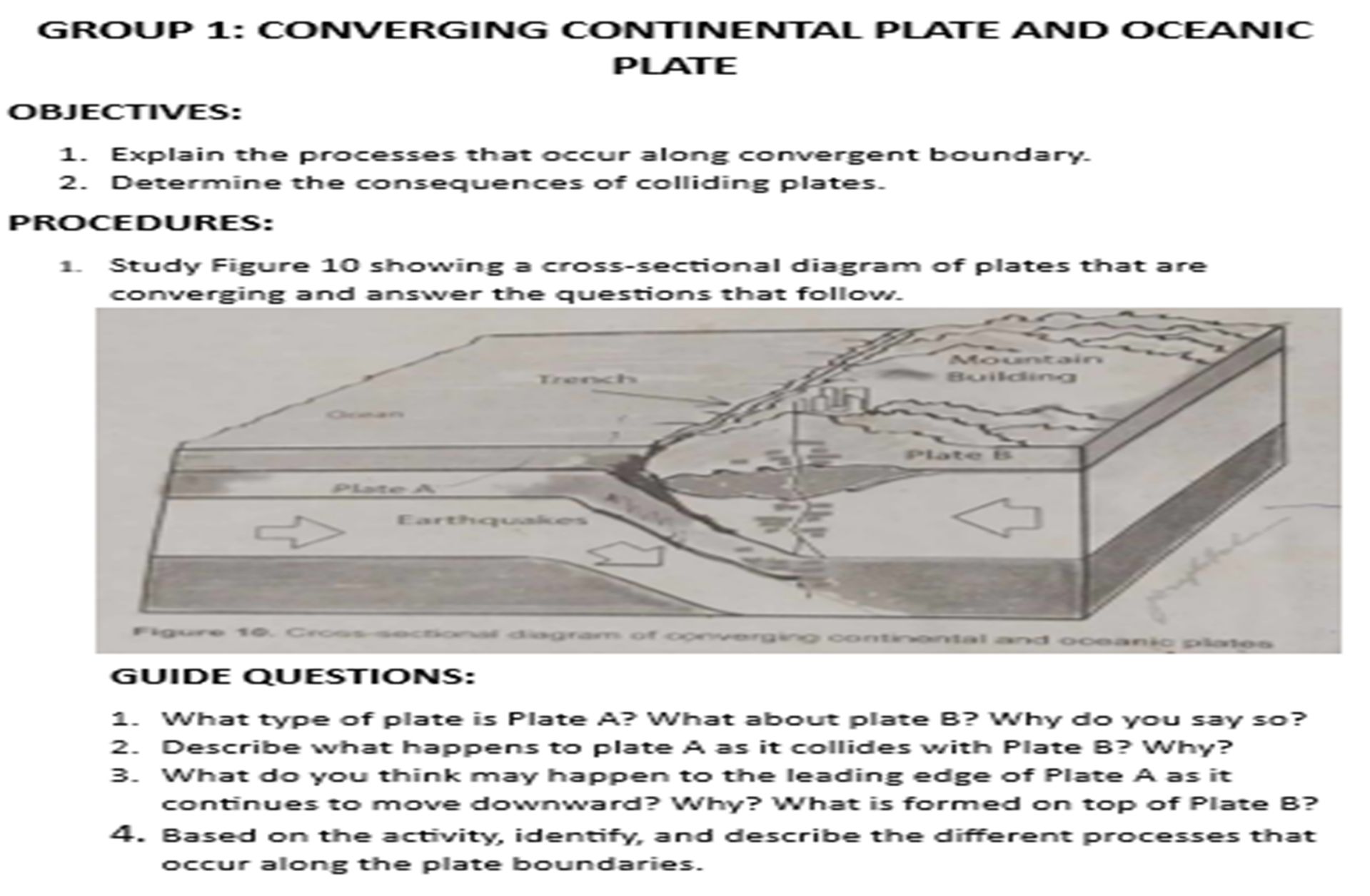 GROUP 1: CONVERGING CONTINENTAL PLATE AND | StudyX