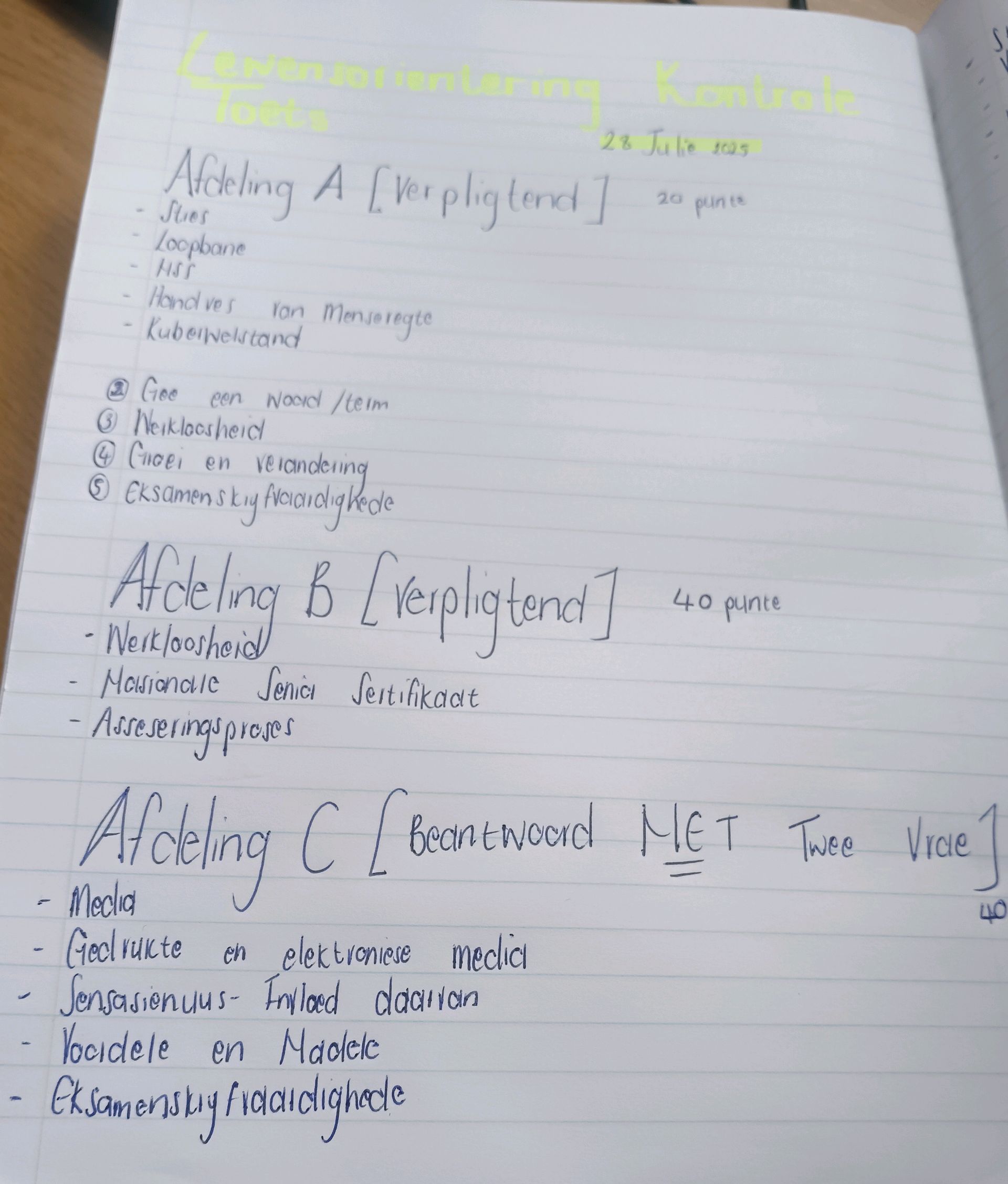 Afdeling A [Verpligtend] - Juis - Loopbane - | StudyX