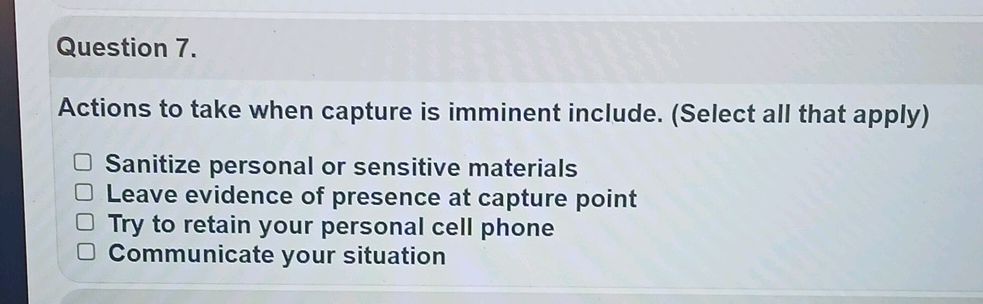 Question 7. Actions to take when capture is | StudyX