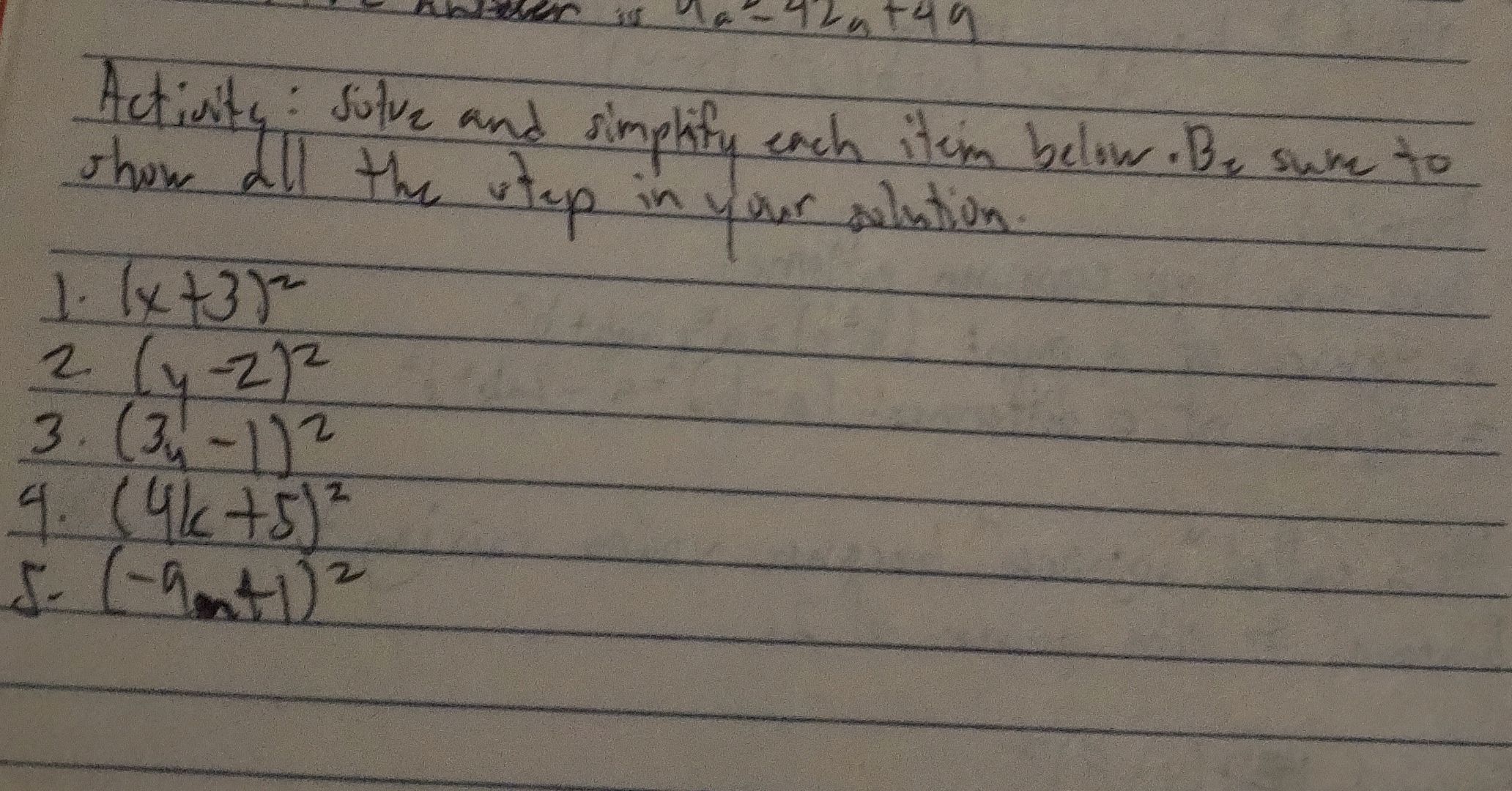 Activity: Solve and simplify each item | StudyX