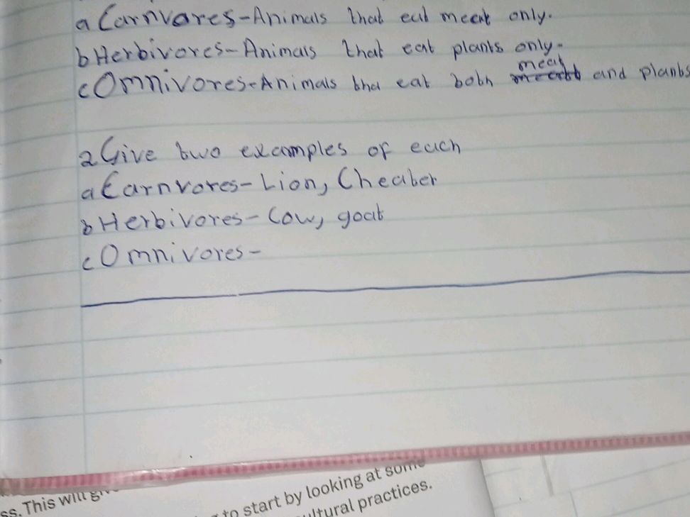 a Carnivores - Animals that eat meat only. b
