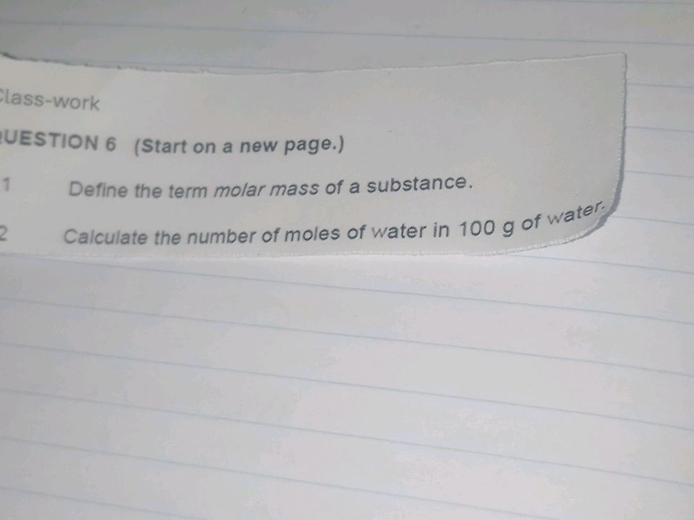 1 Define the term molar mass of a substance.