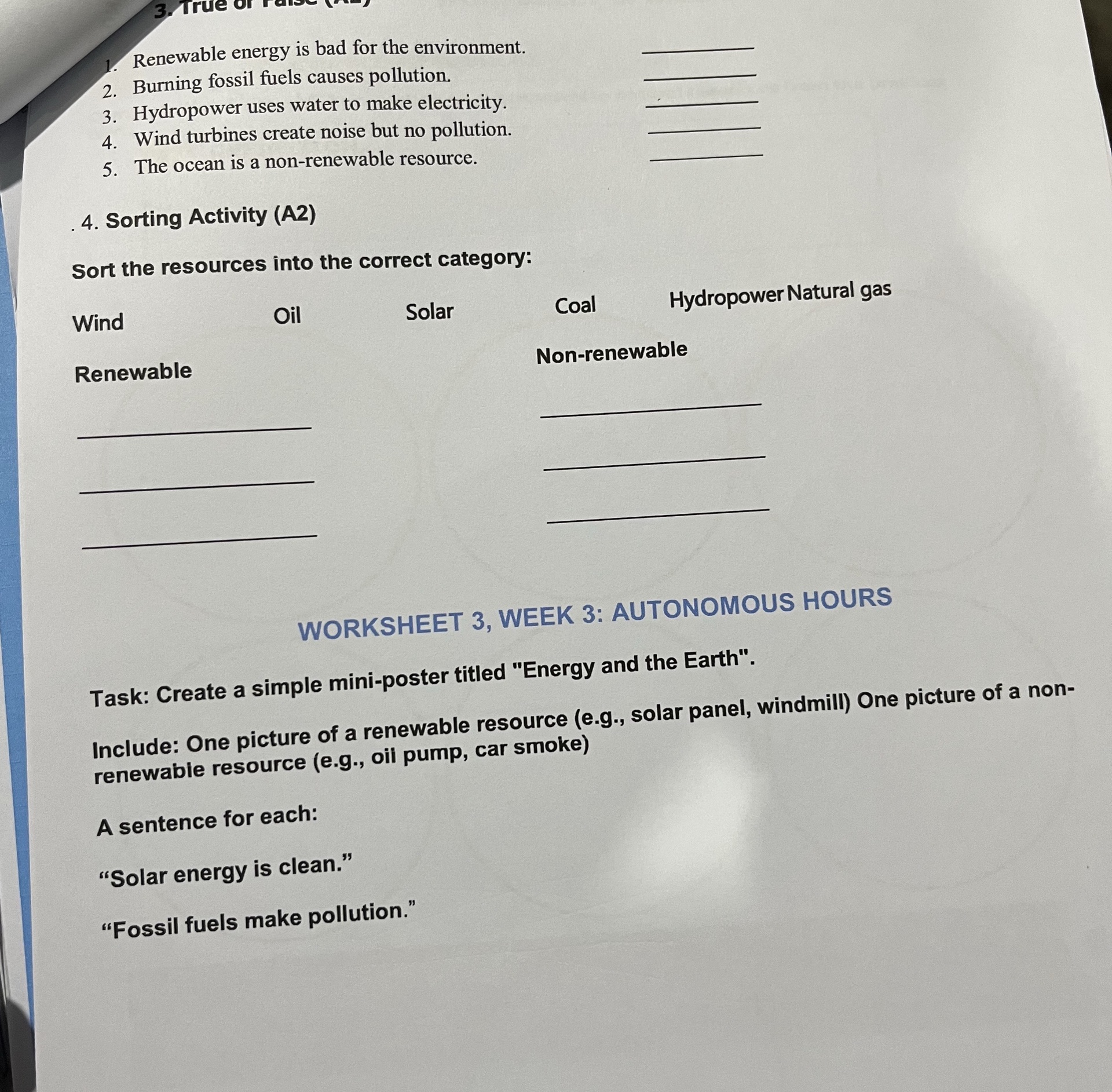 3. True or False (A2) 1. Renewable energy is | StudyX