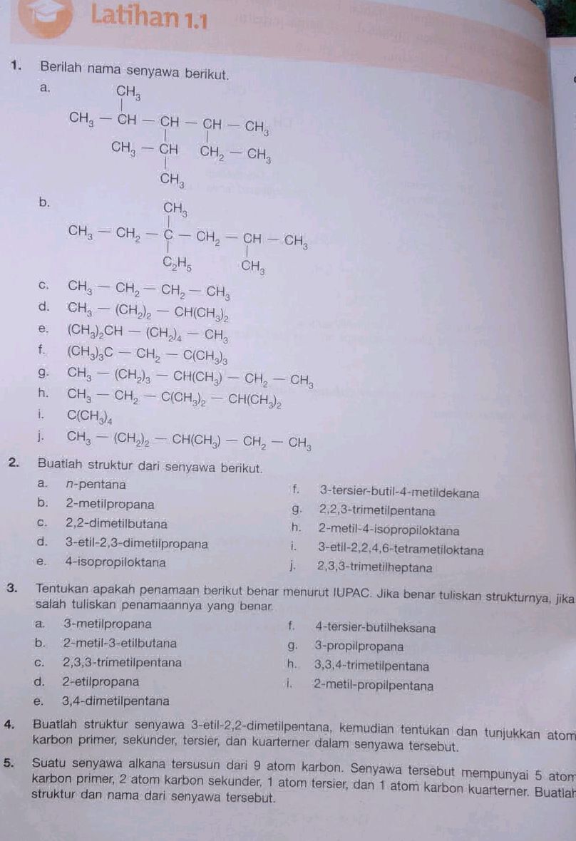 Berilah nama senyawa berikut. a. b. c.