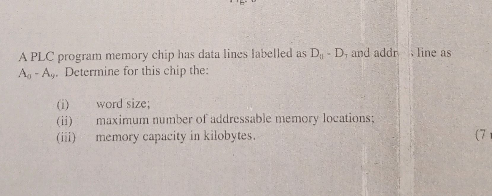 A PLC program memory chip has data lines | StudyX