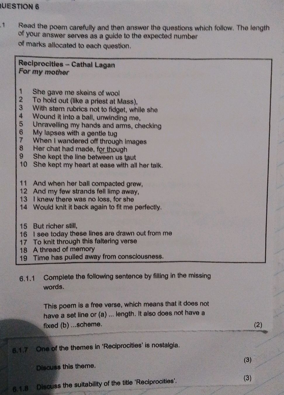 6. Read the poem carefully and then answer | StudyX
