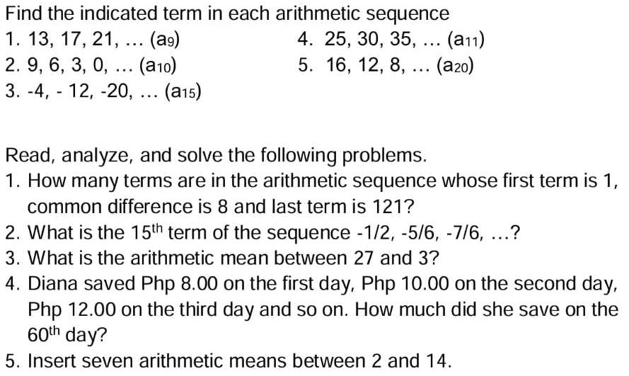 Find the indicated term in each arithmetic | StudyX