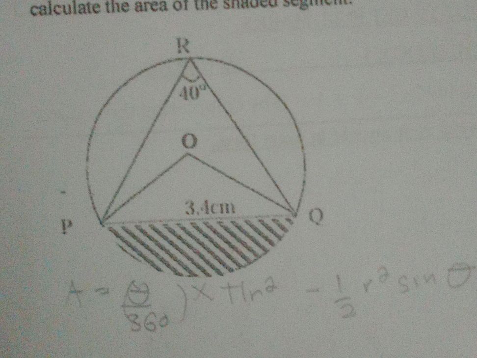 calculate the area of the shaded segment. $ | StudyX