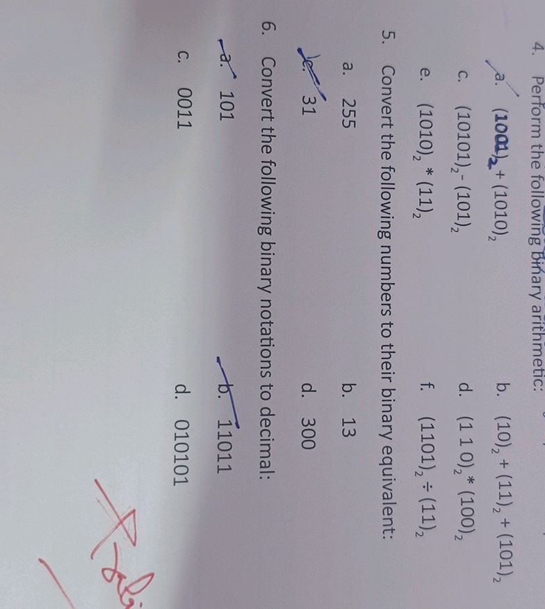 4. Perform the following binary arithmetic: | StudyX