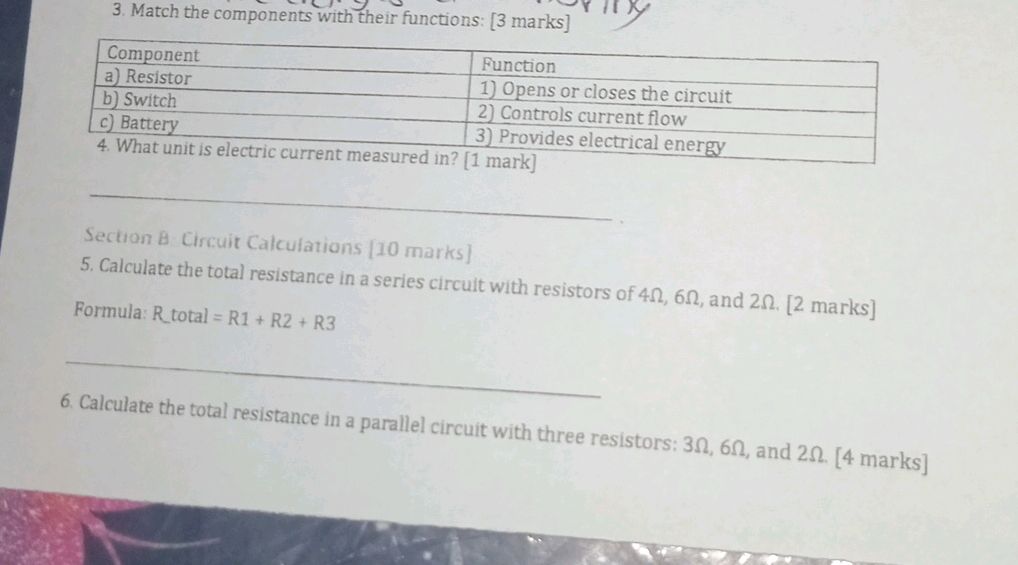 3. Match the components with their | StudyX