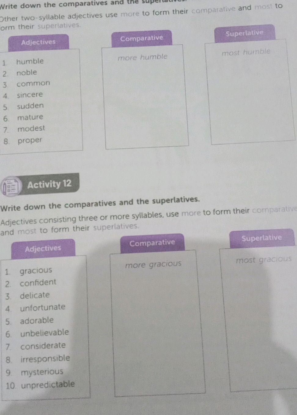 Write down the comparatives and the | StudyX