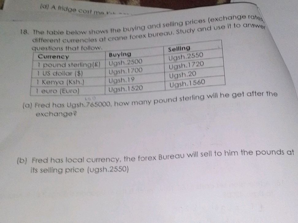 The table below shows the buying and selling