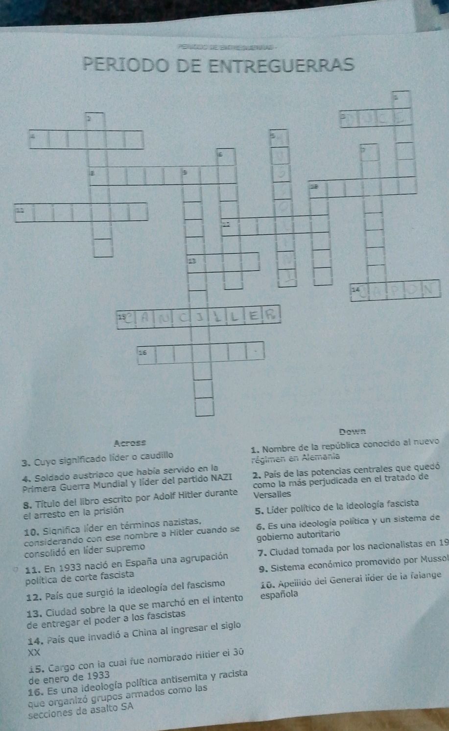 Across 3. Cuyo significado lider o caudillo