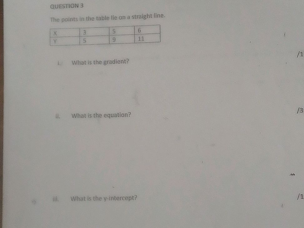 QUESTION 3 The points in the table lie on a | StudyX