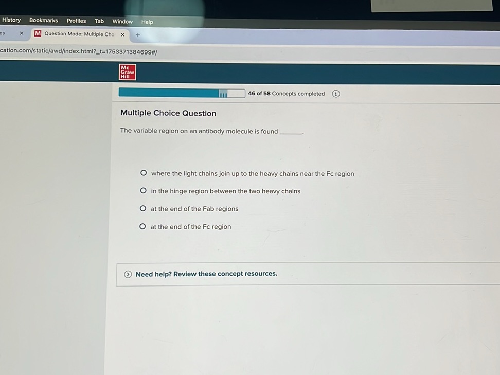 The variable region on an antibody molecule | StudyX
