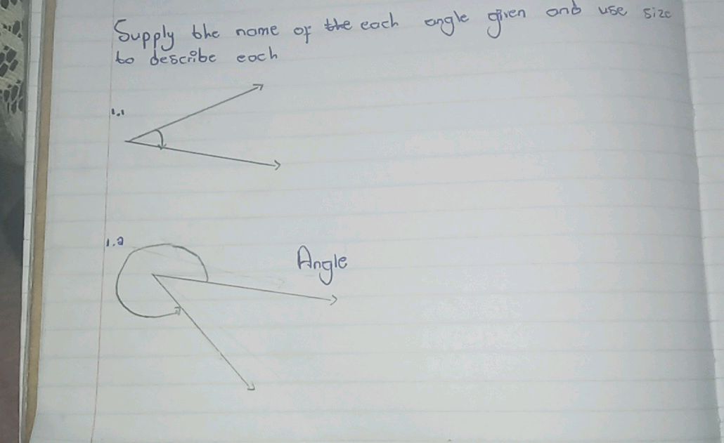 Supply the name of the each angle given and