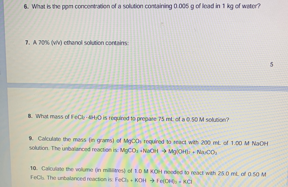 What is the ppm concentration of a solution